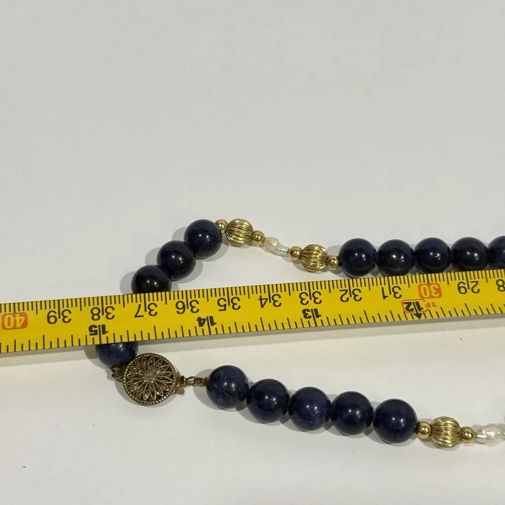 Unbranded | Jewelry | Vintage Lapis Lazuli Rice Pearl Necklace Sterling ...